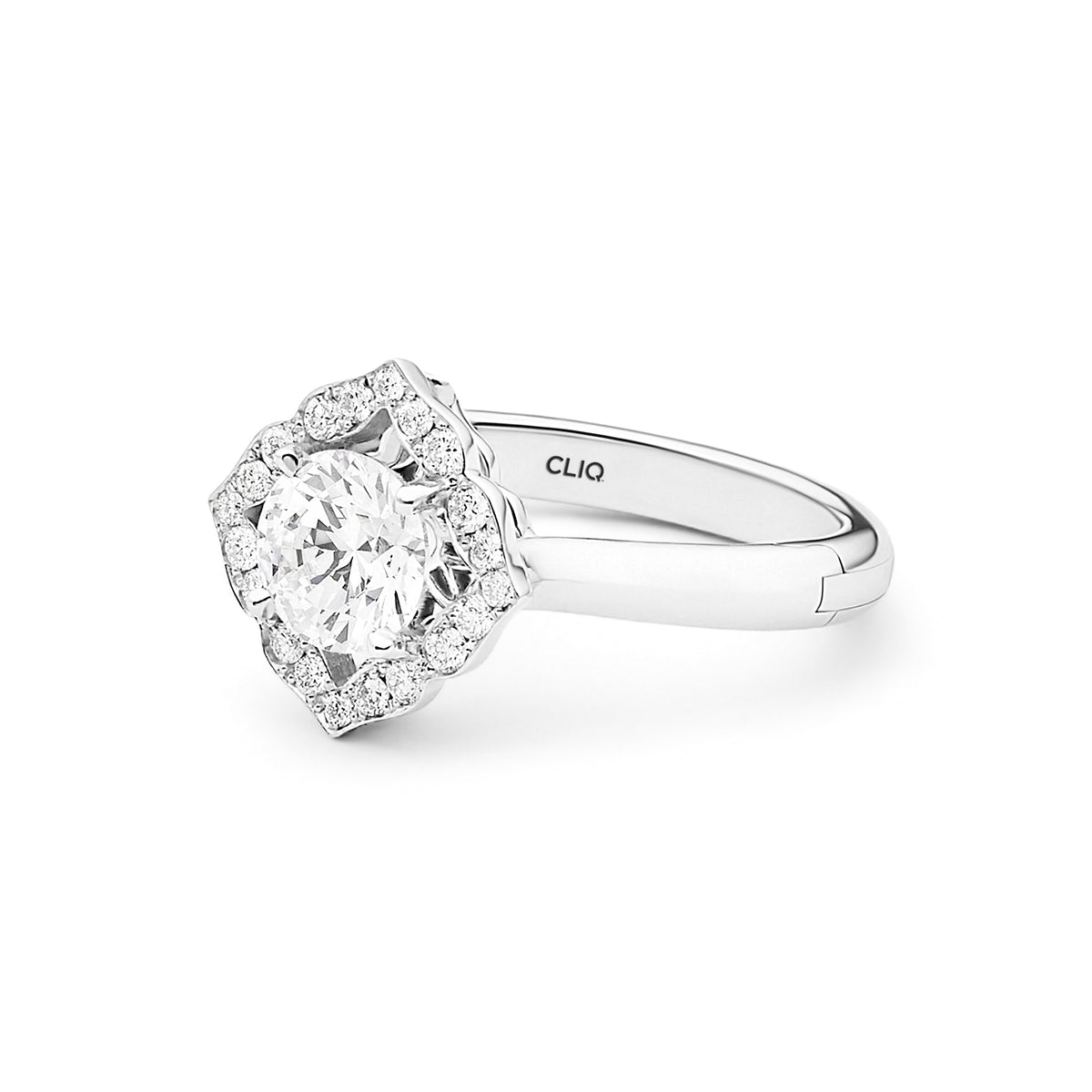 Marissa diamond ring with scalloped halo polished finish curved ...