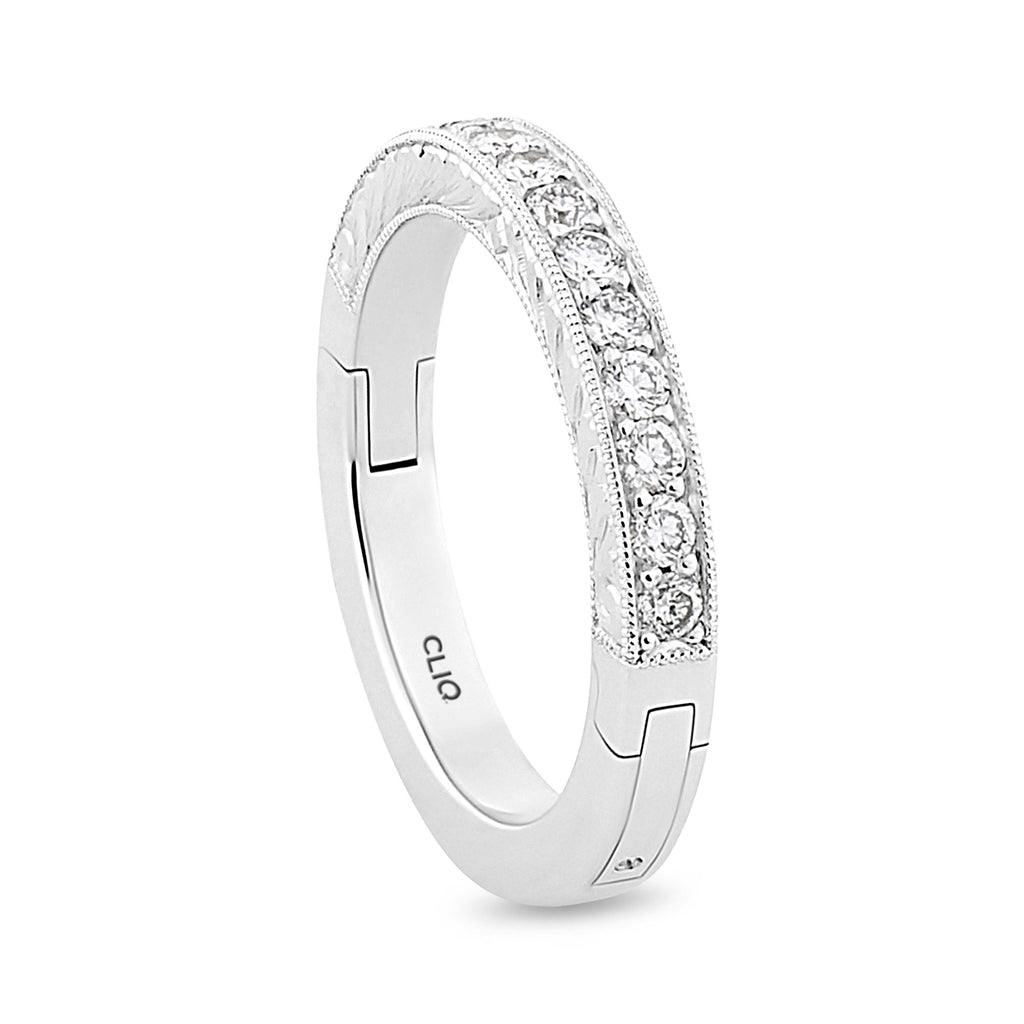 Cheryl diamond band with polished finish hand engraved design